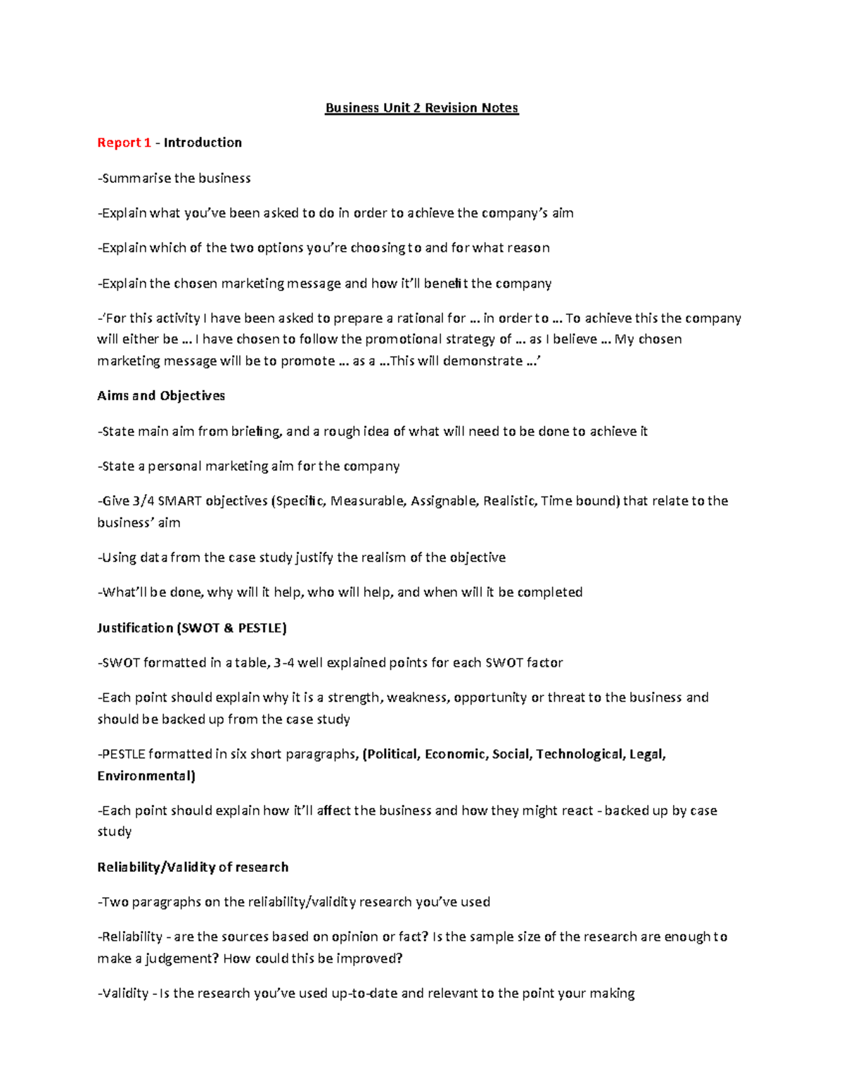 Business Unit 2: Comprehensive Revision Notes for Marketing Strategies ...