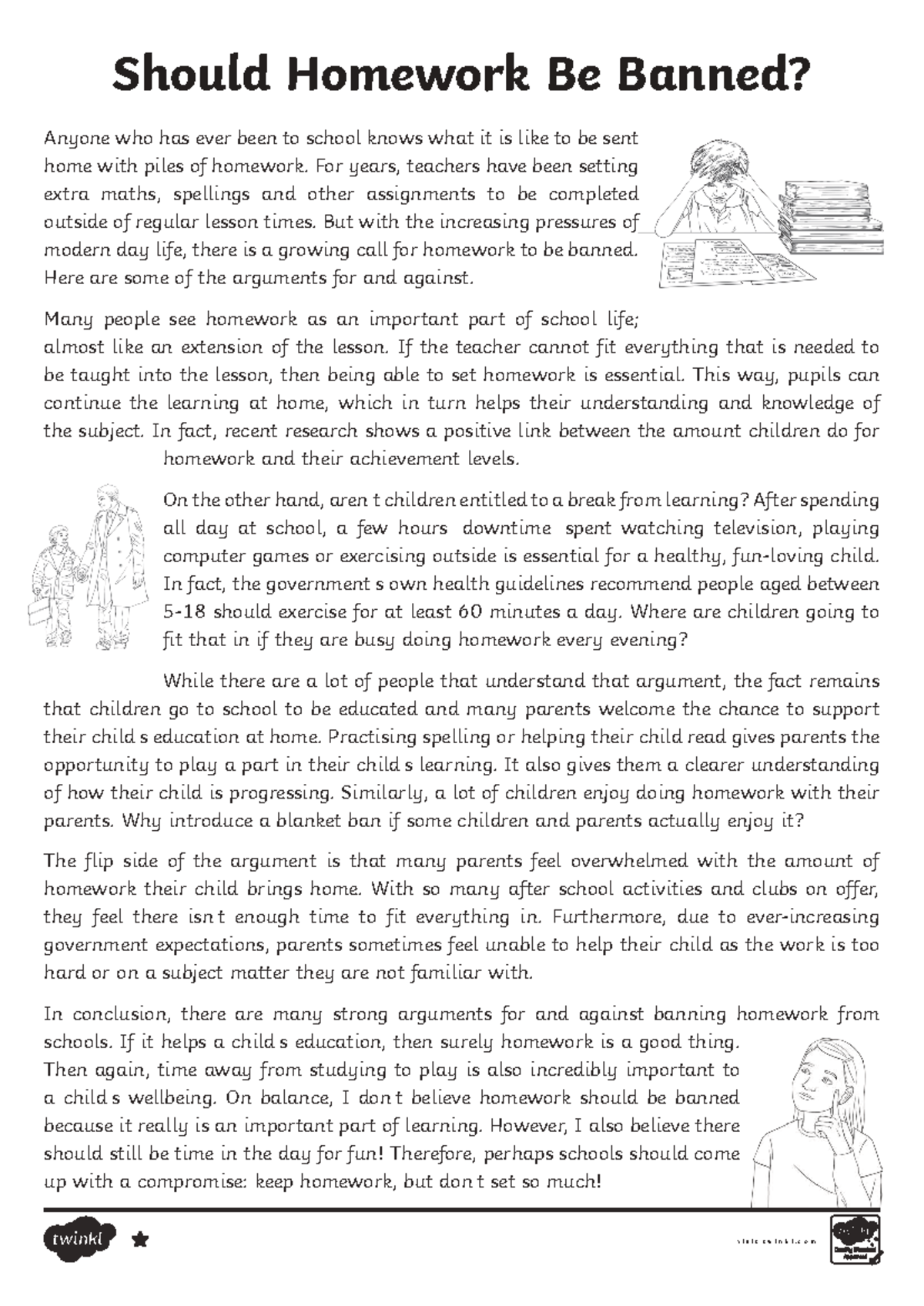 Should Homework Be Banned? Activity Sheet Analysis & Discussion - Studocu