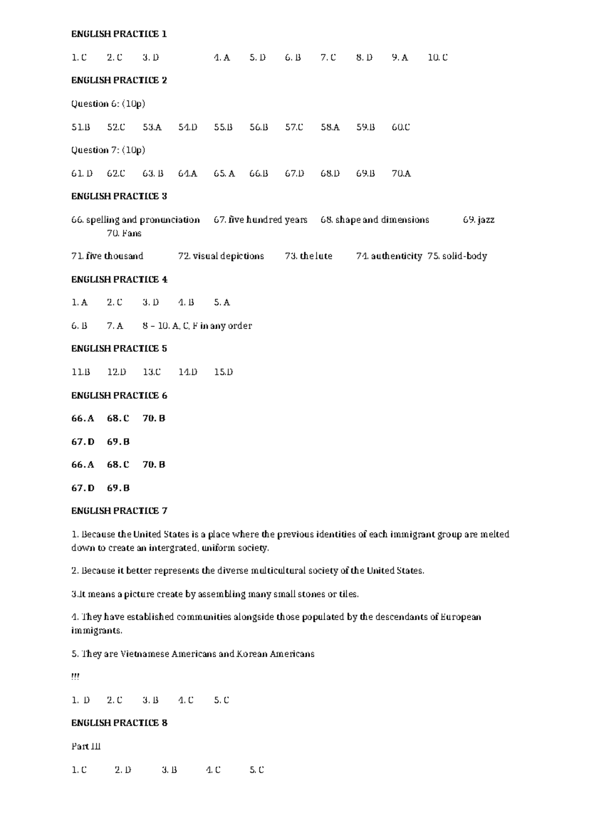 ENGLISH PRACTICE ANSWERS: READING COMPREHENSION EXERCISES - Studocu