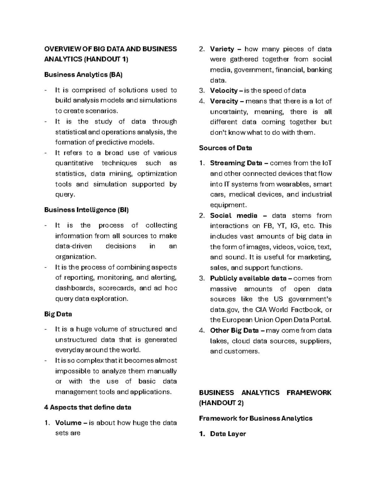 BA Prelim Reviewer: Overview of Big Data & Business Analytics - Studocu