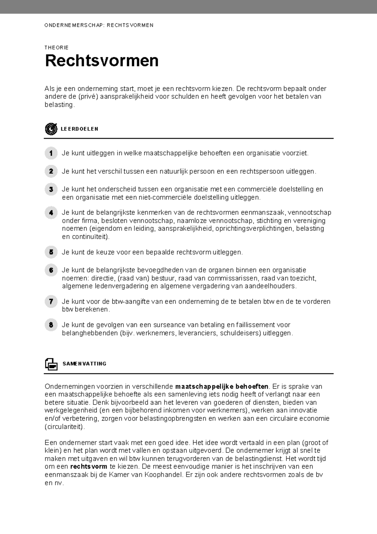 C Theorie T10192 O04S01: Rechtsvormen in Ondernemerschap - Studeersnel