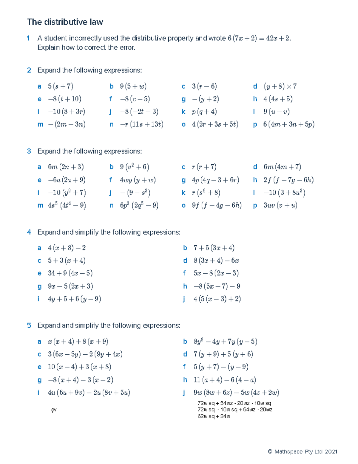 2. Distributive Property Practice: Expanding Expressions and ...