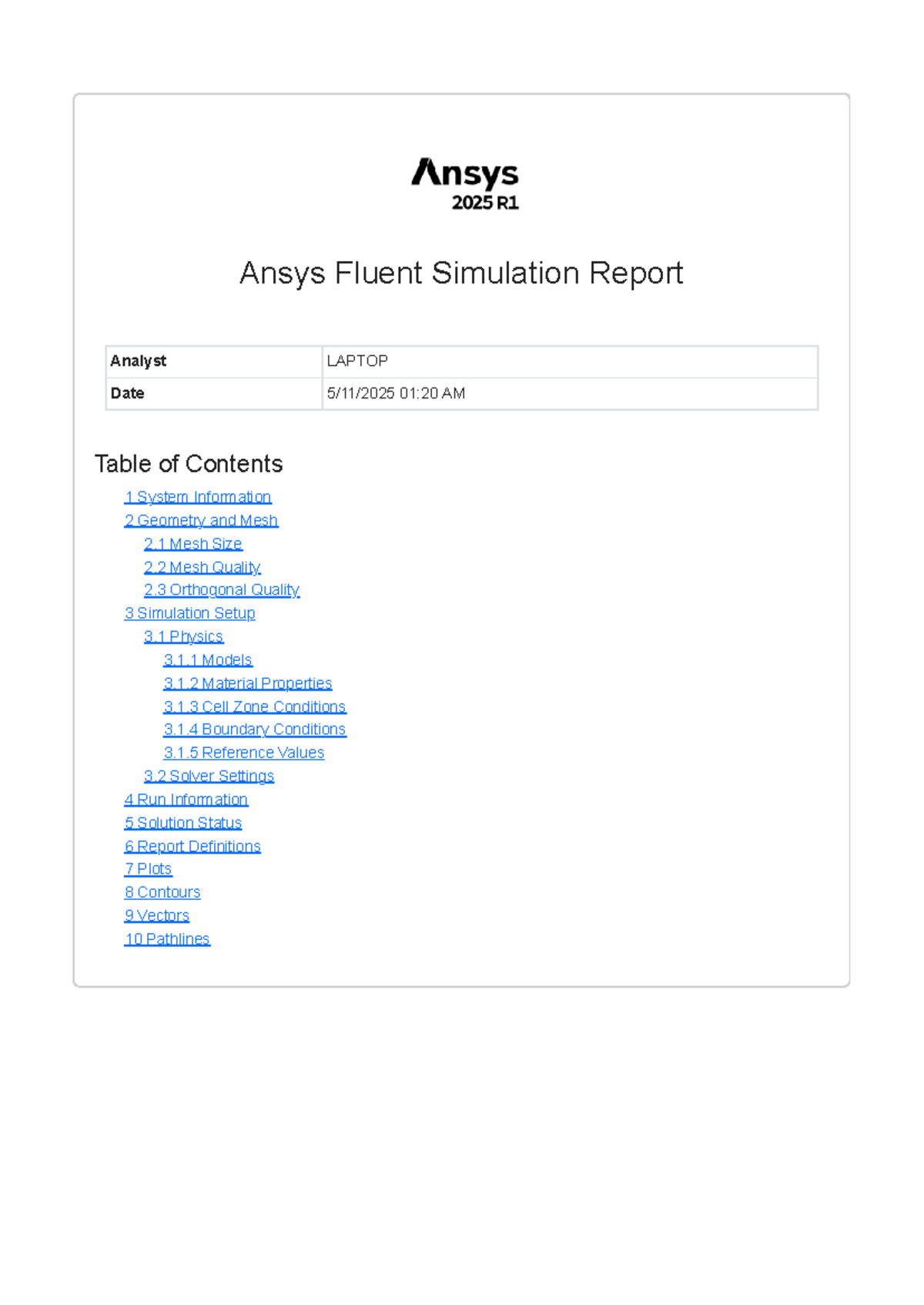 Ansys Fluent Simulation Report - Detailed Analysis and Results - Studocu