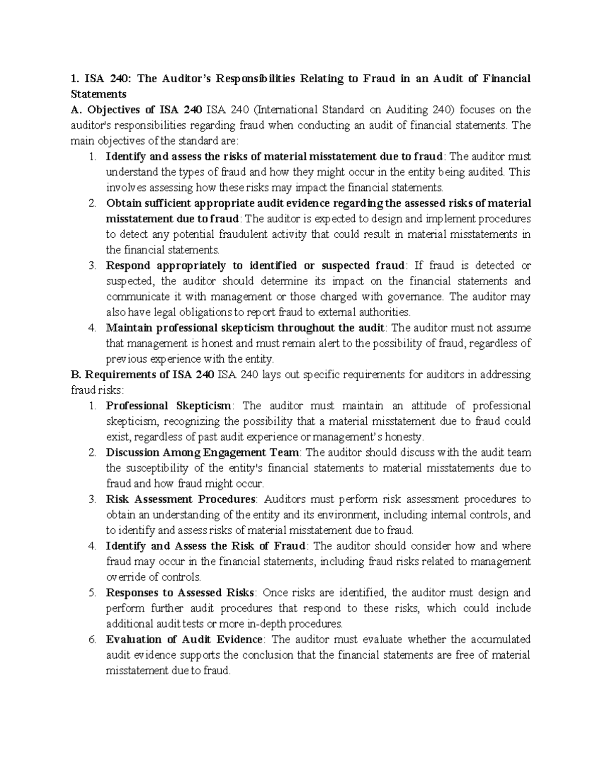 ISA 240: Responsibilities for fraud in financial statement audits - Studocu