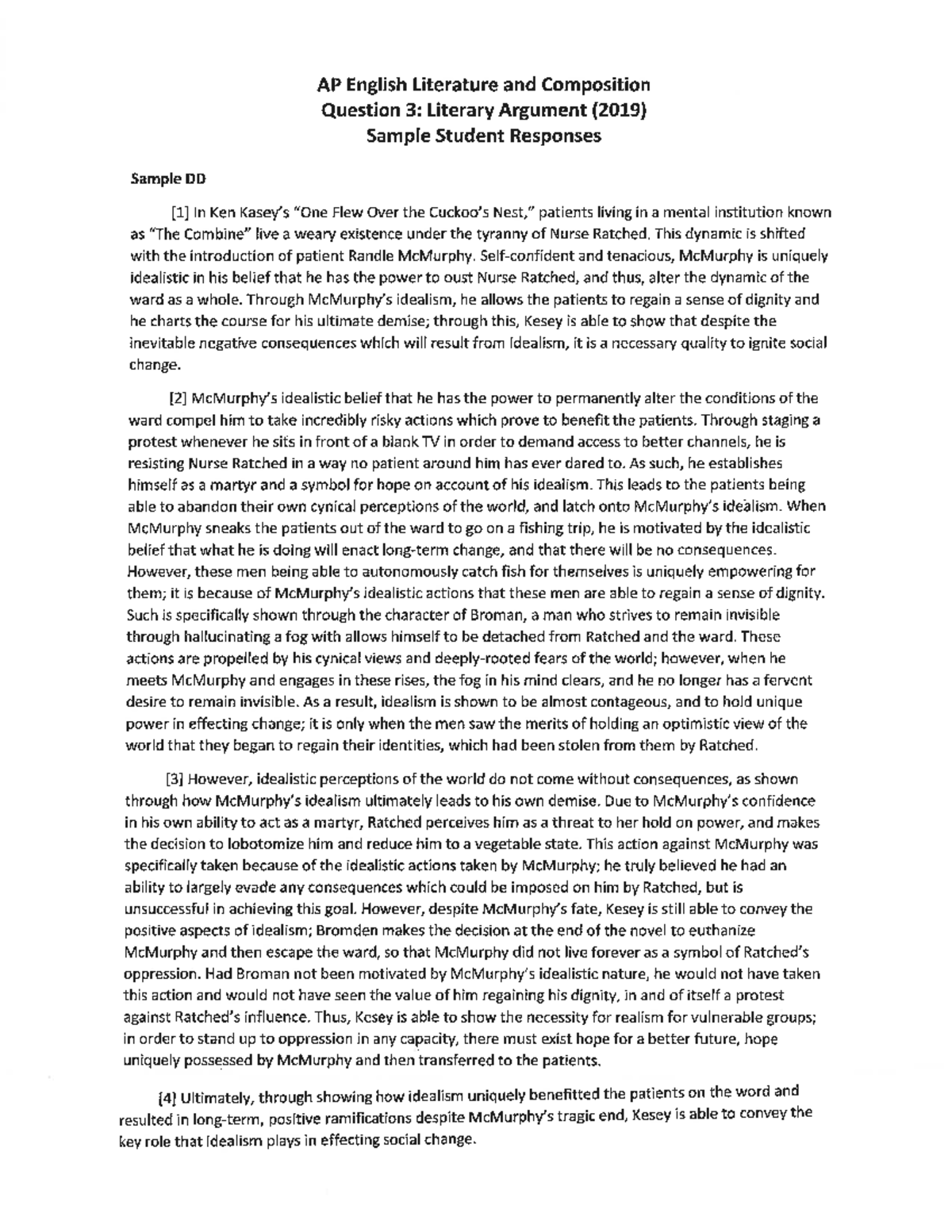 AP English Literature and Composition 2019 FRQ3: Literary Argument ...