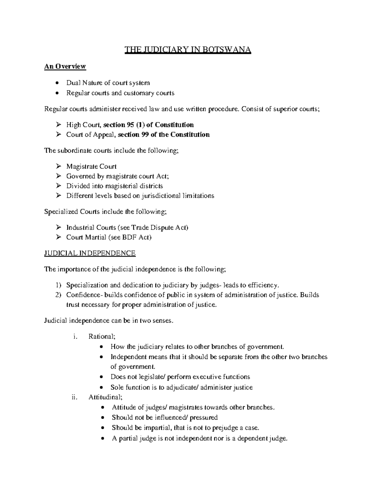Botswana Judiciary Overview: Structure, Independence & Safeguards - Studocu
