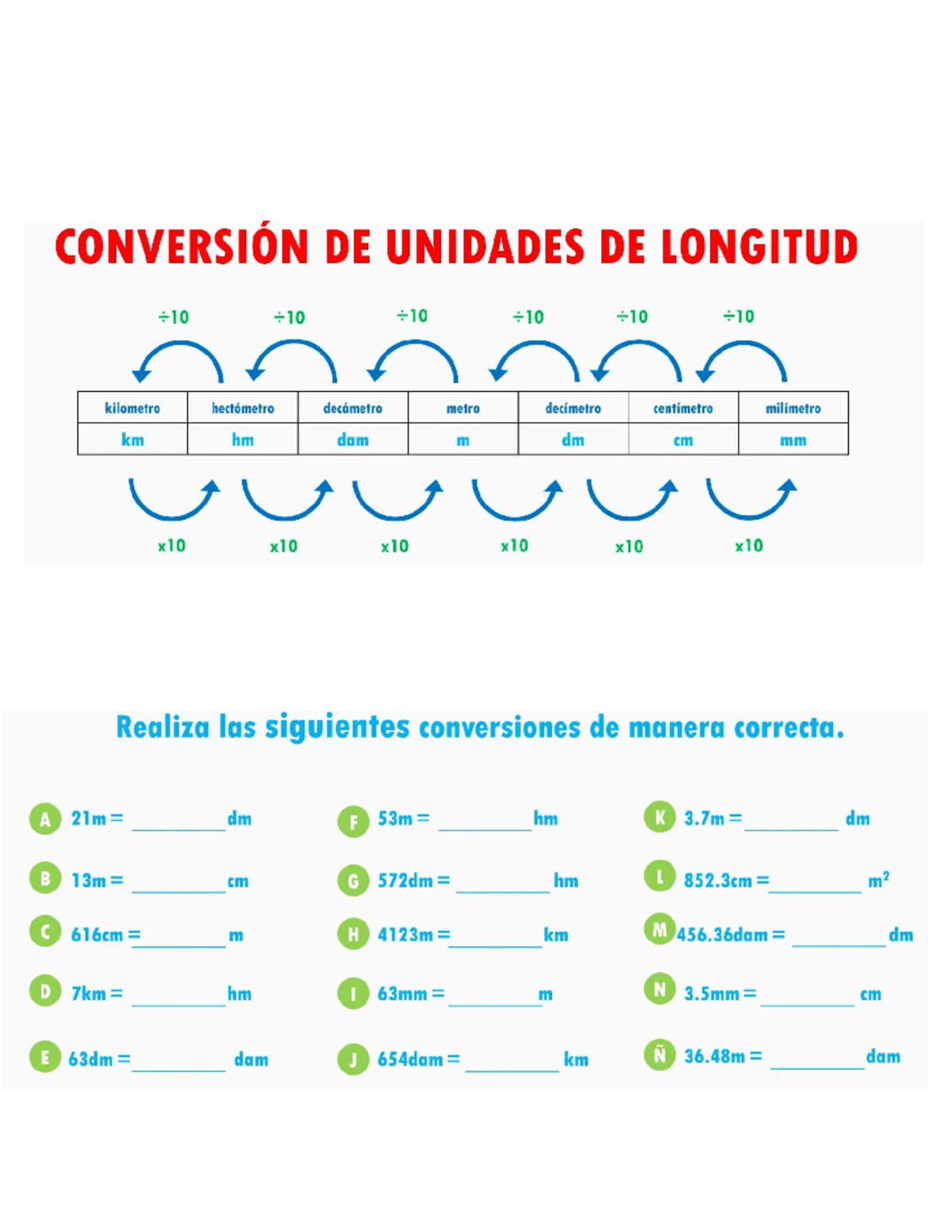 Conversión de Unidades de Longitud: km, hm, dam, m, dm, cm, mm - Studocu
