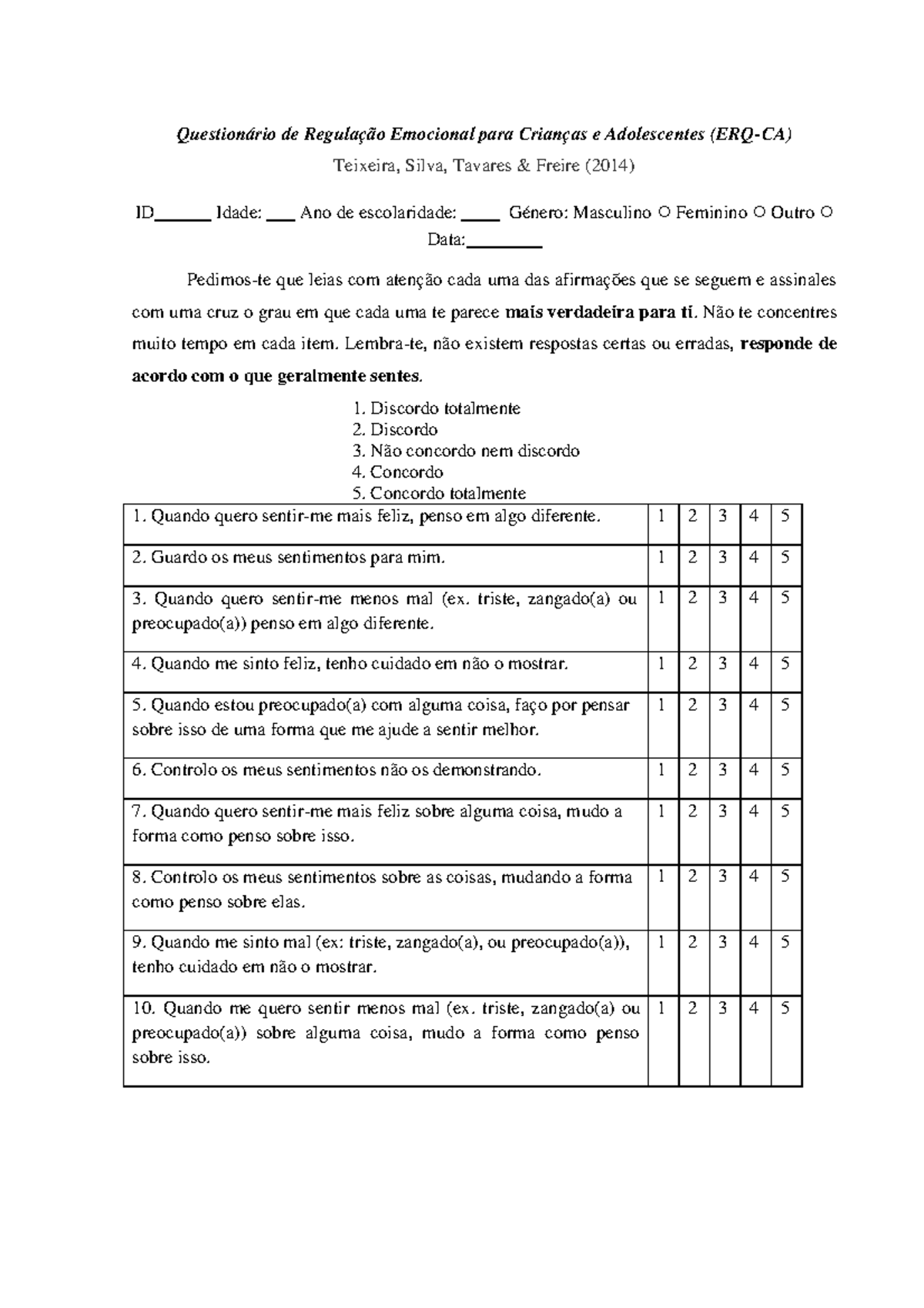 ERQ-CA - Questionário de Regulação Emocional para Crianças e ...