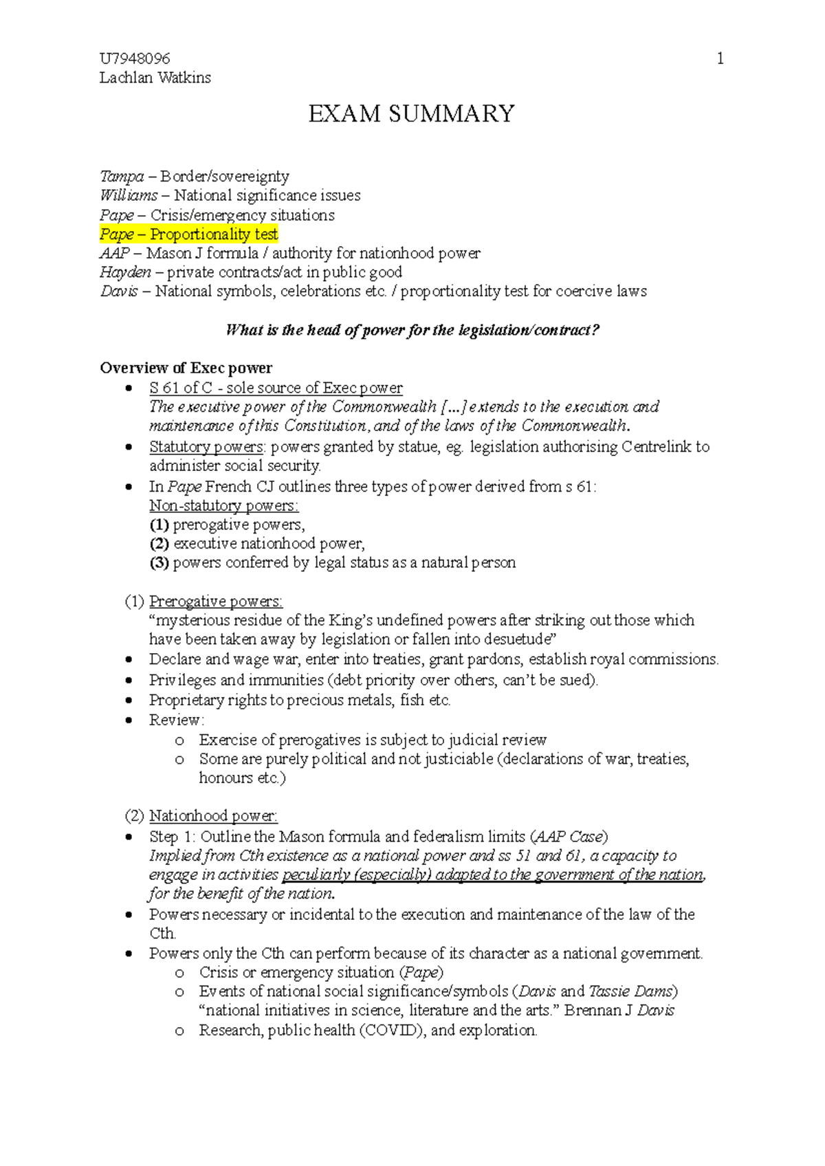 LAWS1205 Final Exam Summary: Executive Power and Nationhood Analysis - Studocu