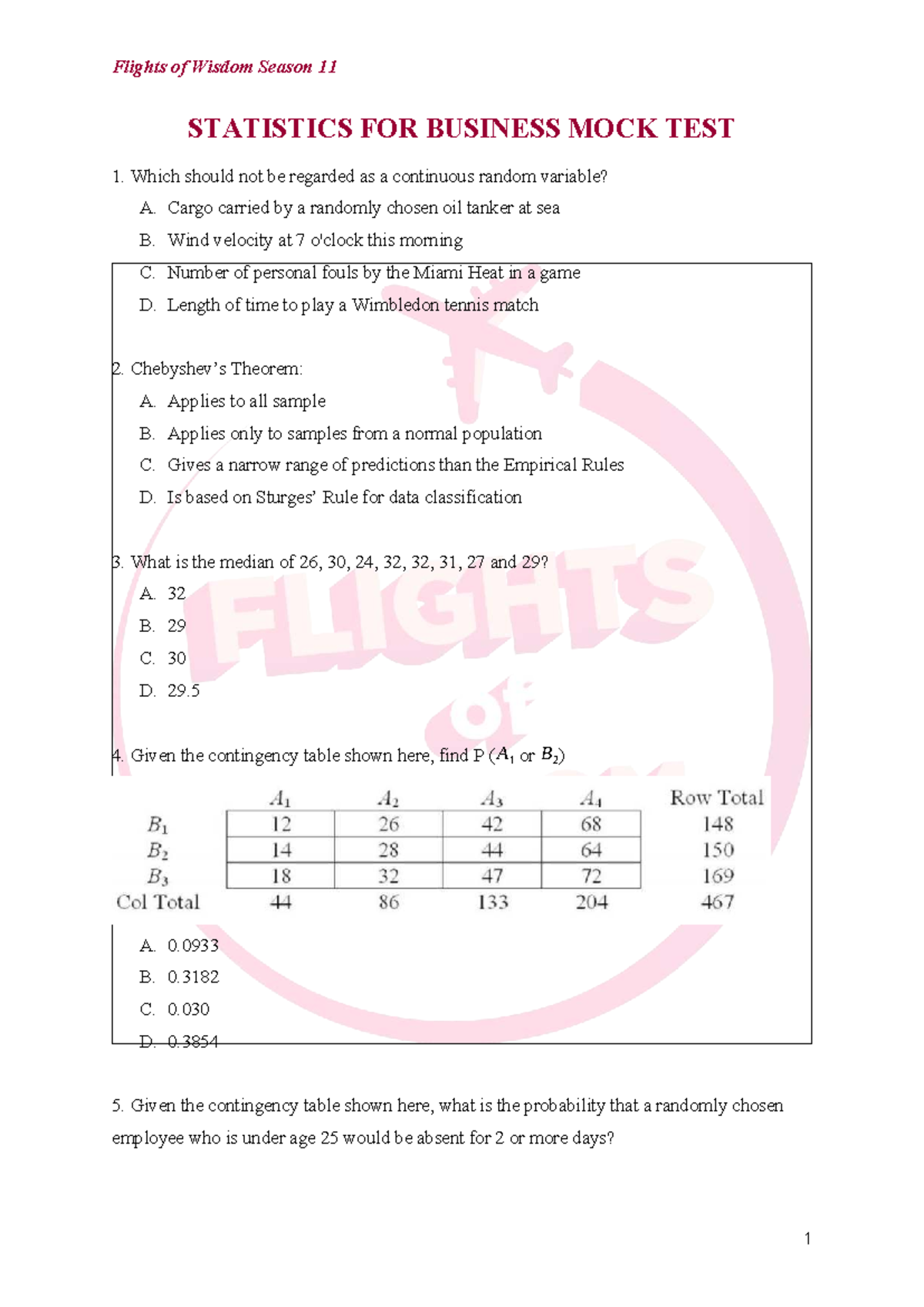 SB Mock Test FOW 11: Statistics for Business Mock Exam Review - Studocu