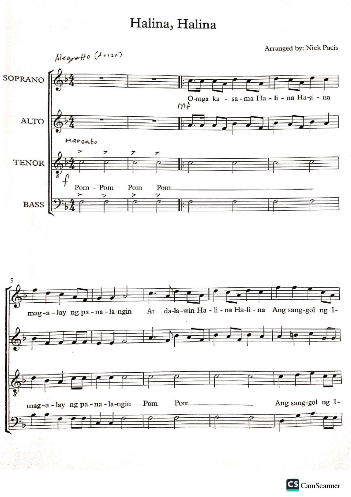 Halina, Halina: Music Sheet for Soprano & Alto (10120) - Studocu