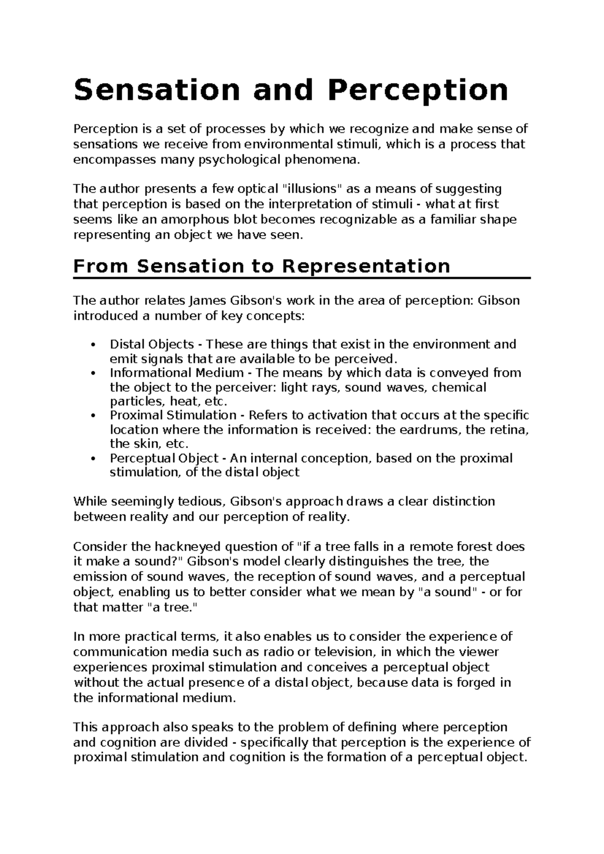 Sensation and Perception (PSY 101) Lecture Handouts - Studocu