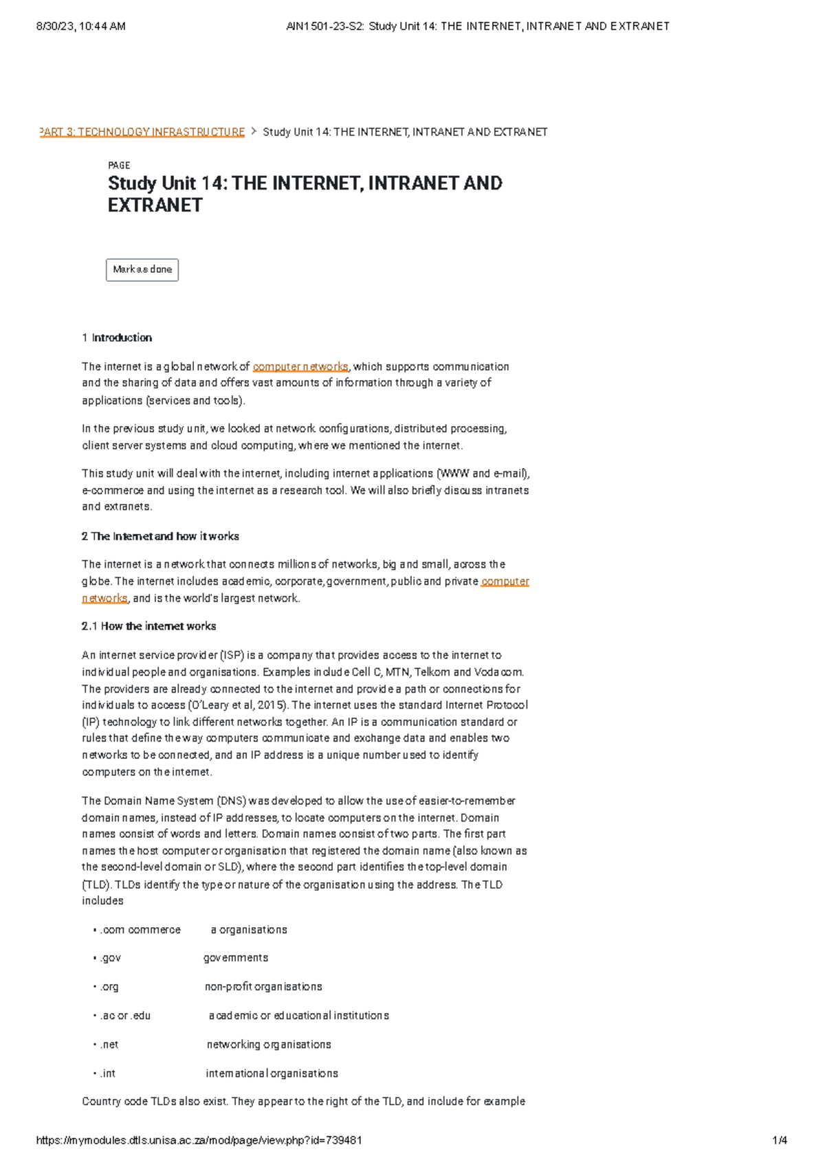 AIN1501-23-S2 Study Unit 14: Overview of Internet, Intranet & Extranet ...