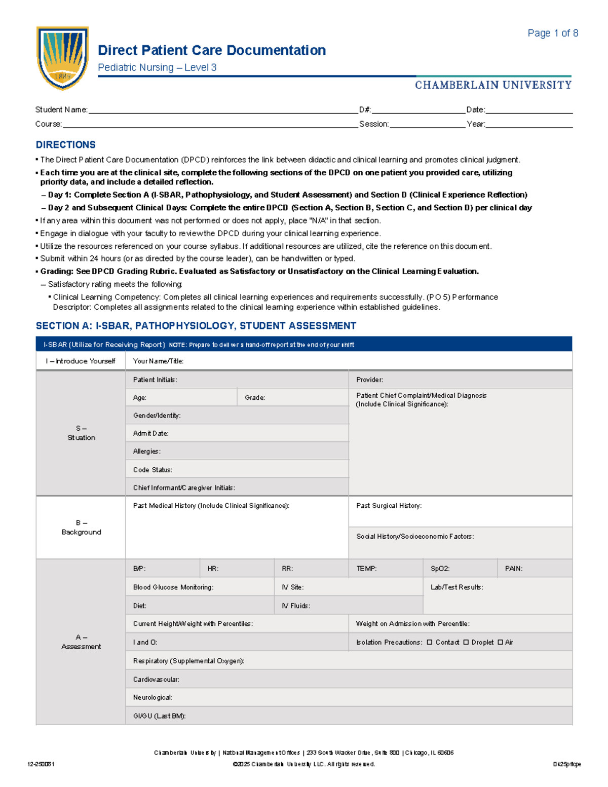 Pediatric Nursing Level 3 Direct Patient Care Documentation (DPCD ...