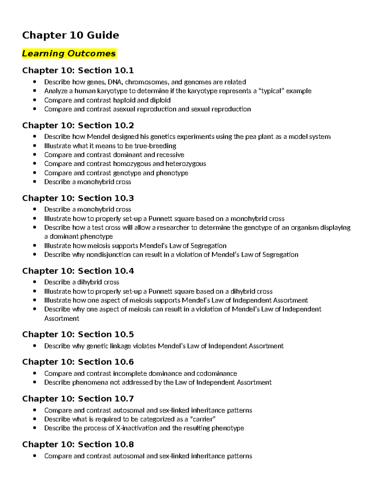 Chapter 10: Genetics Overview & Study Guide for Assessment - Studocu