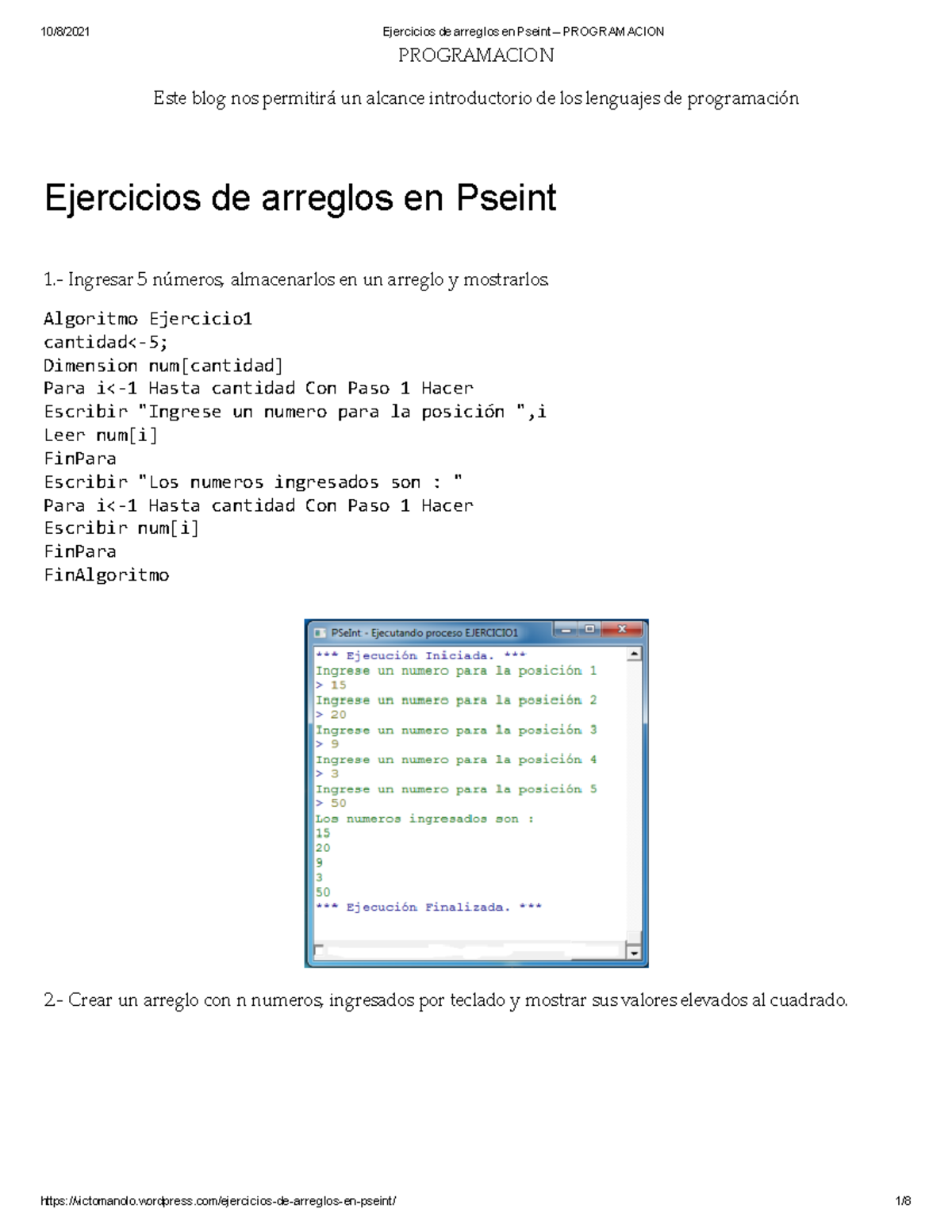 Ejercicios de arreglos en Pseint – Programacion - PROGRAMACION Este ...