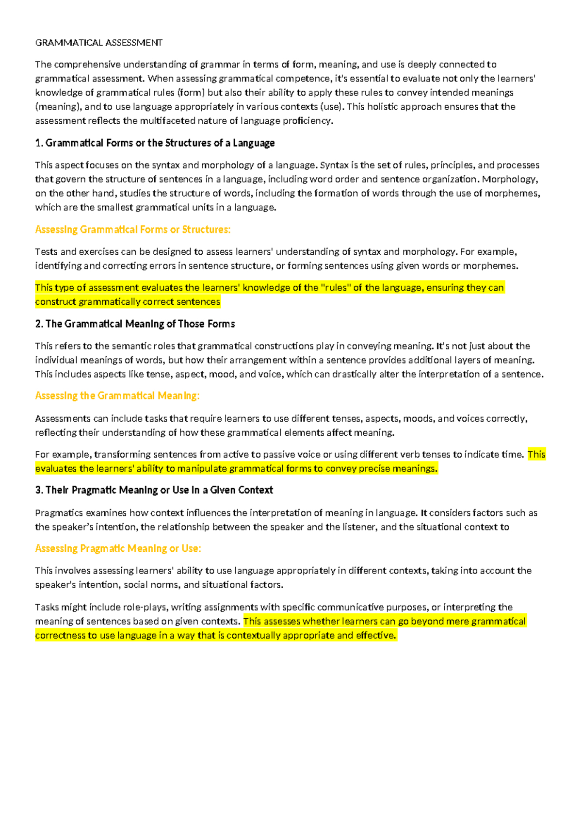 Grammatical Assessment Strategies for Language Competence Evaluation ...