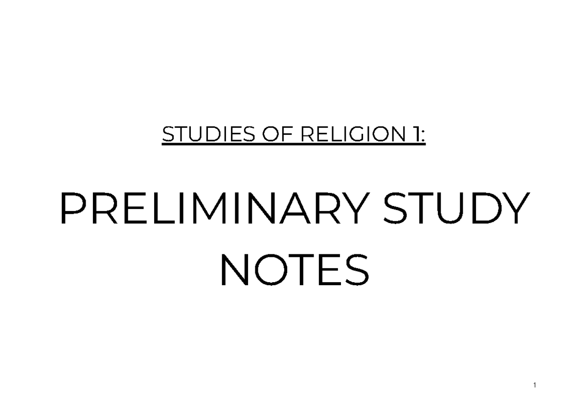 Studies of Religion 1: Preliminary Study Notes Overview - Studocu