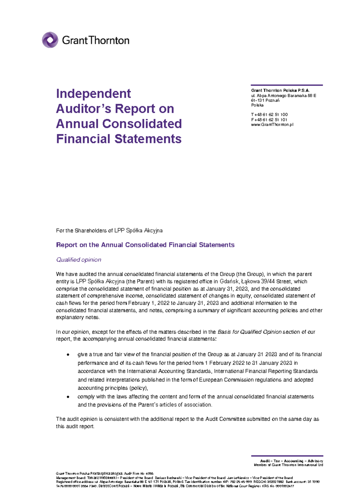 Independent Auditor's Report on Annual Consolidated Financial ...