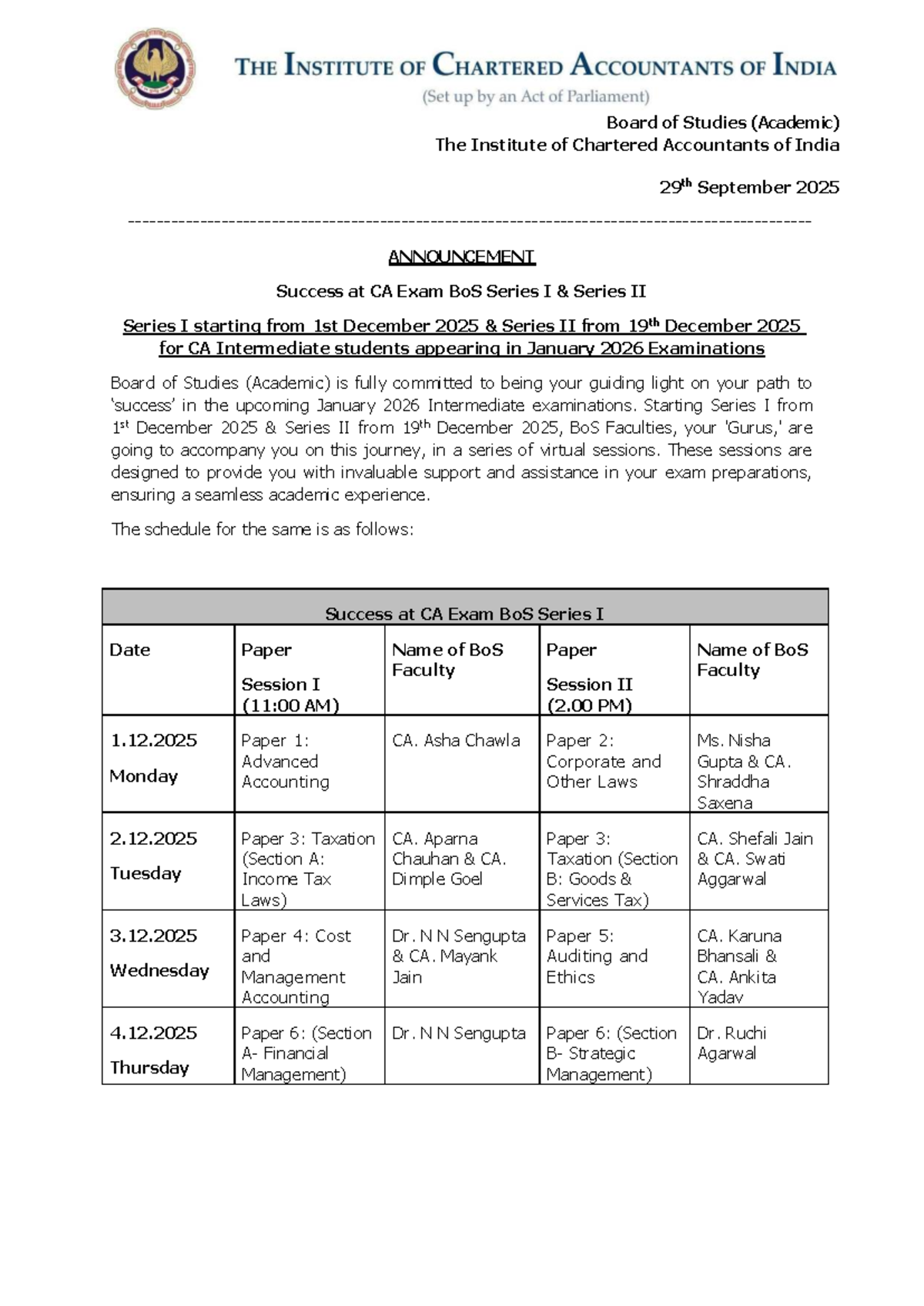 CA Intermediate Success Series I & II for Jan 2026 Exams - Studocu