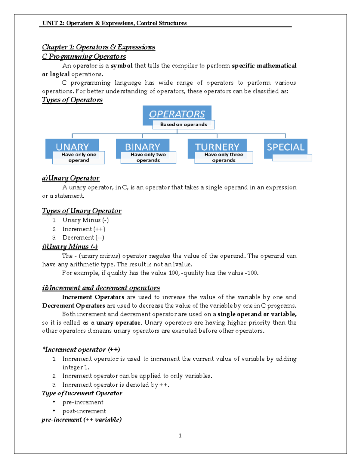 Module 2 notes - Chapter 1: Operators & Expressions C Programming ...