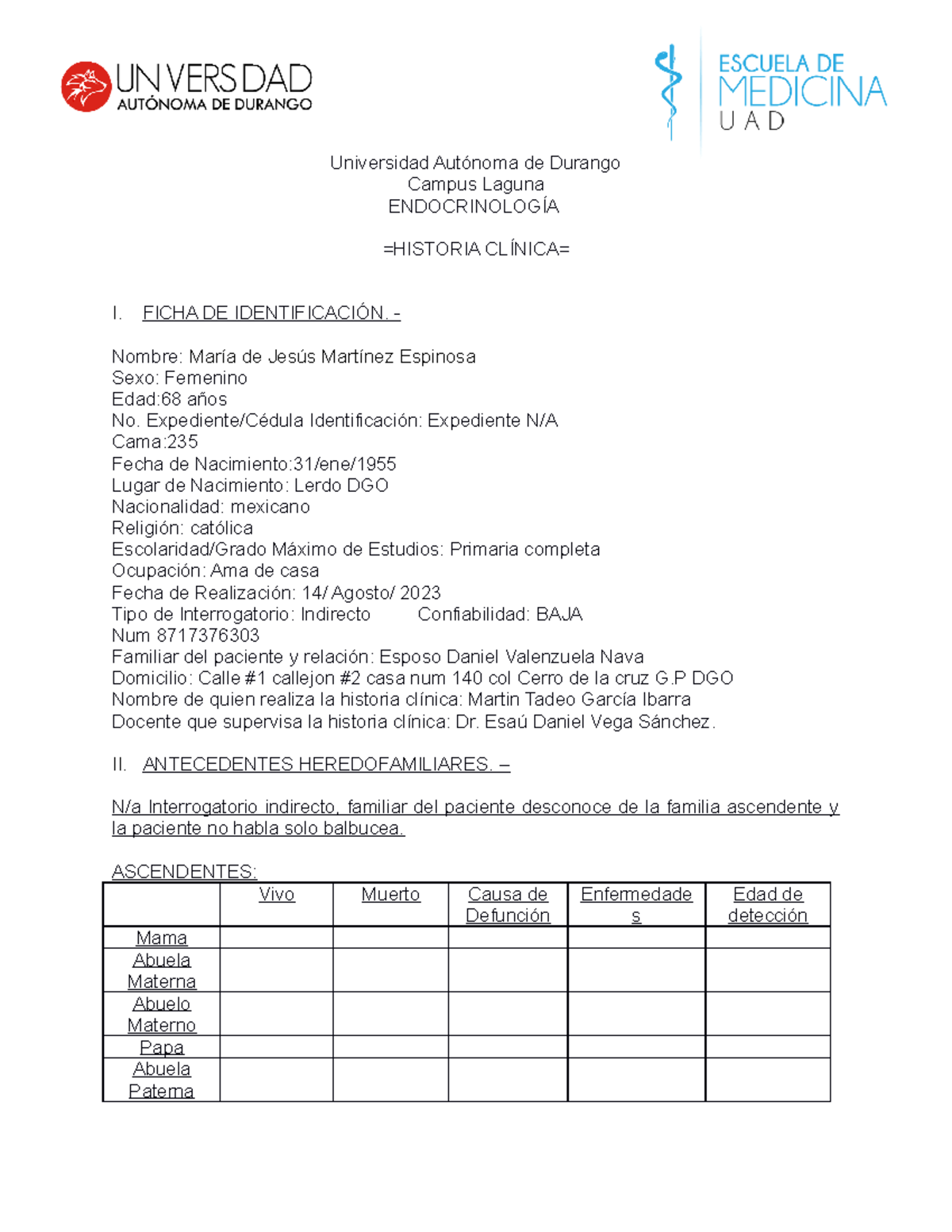 Historia clinica #1 - ddasdas - Universidad Autónoma de Durango Campus ...