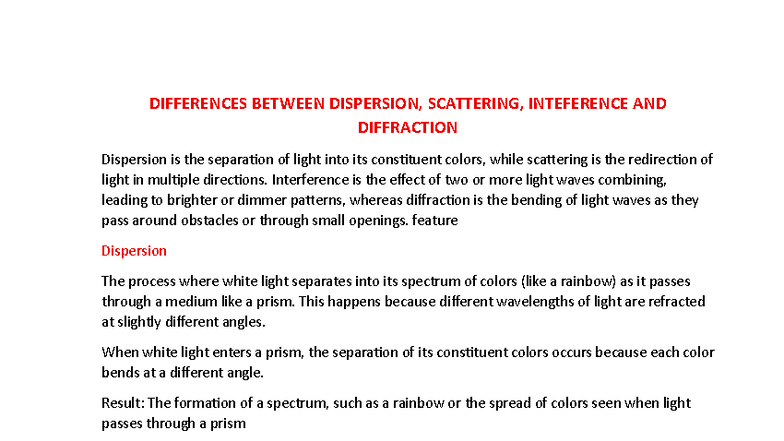 Differences Between Dispersion, Scattering, Interference & Diffraction ...