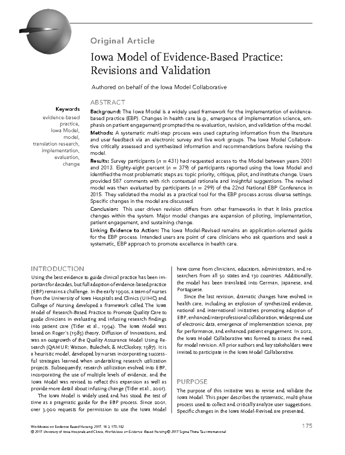 Iowa Model of Evidence-Based Practice: Revisions & Validation Study ...