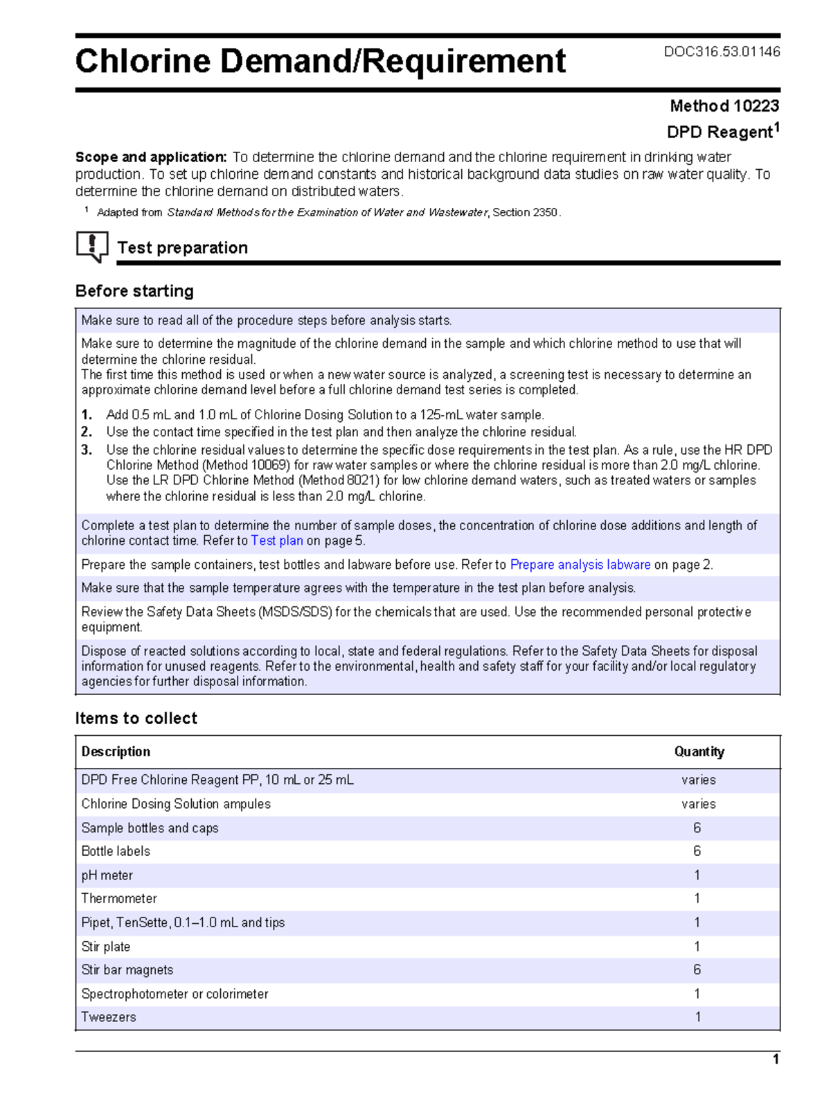 DOC316 - Chlorine Demand Test Procedure and Methodology - Studocu