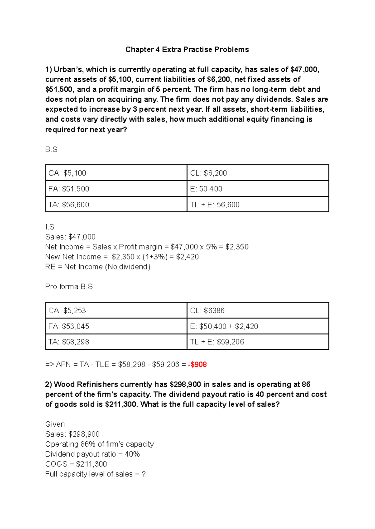 Chapter 4 - Quiz: Financial Analysis & Additional Financing Needs - Studocu