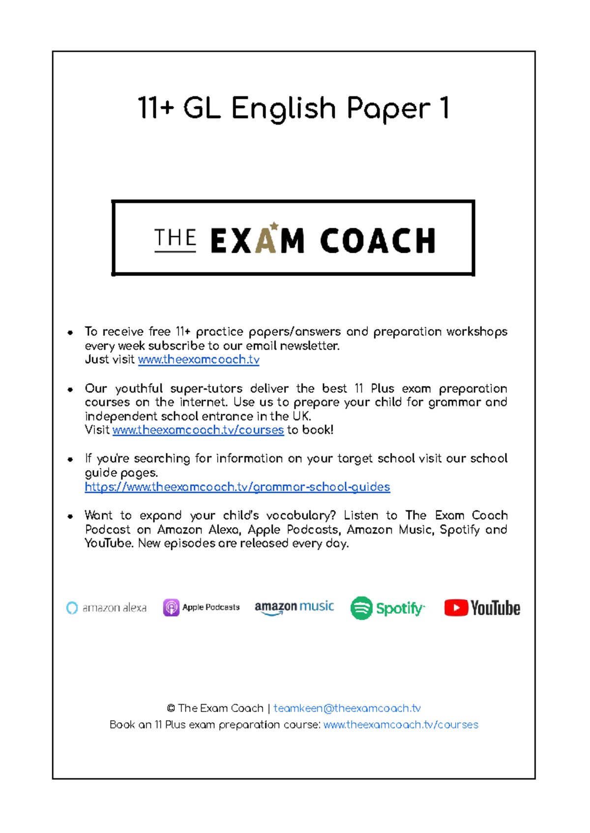 GL English Paper 1 Practice Test and Instructions - Studocu