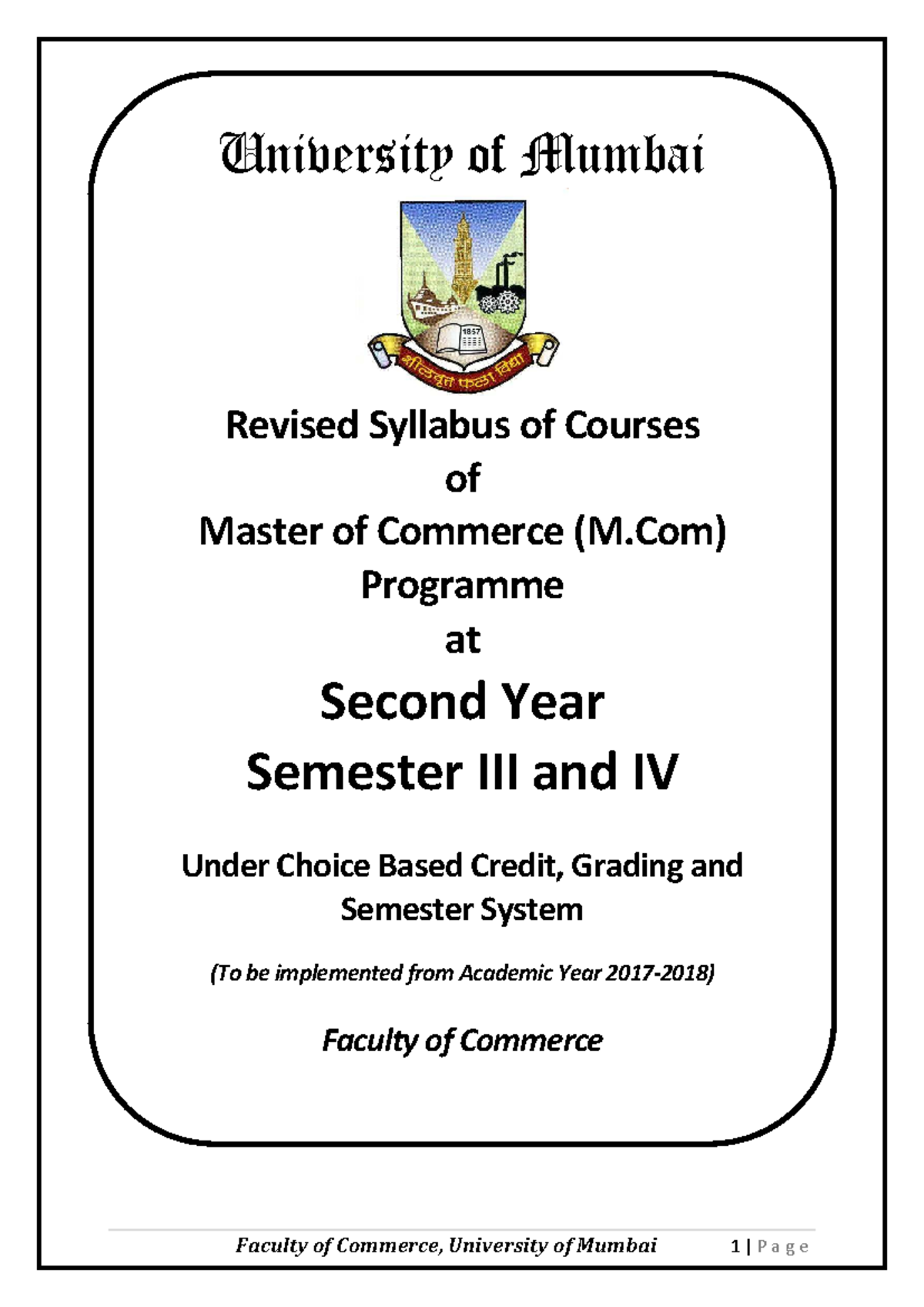 Revised Syllabus for M.Com Semester III & IV (2017-2018) - Studocu