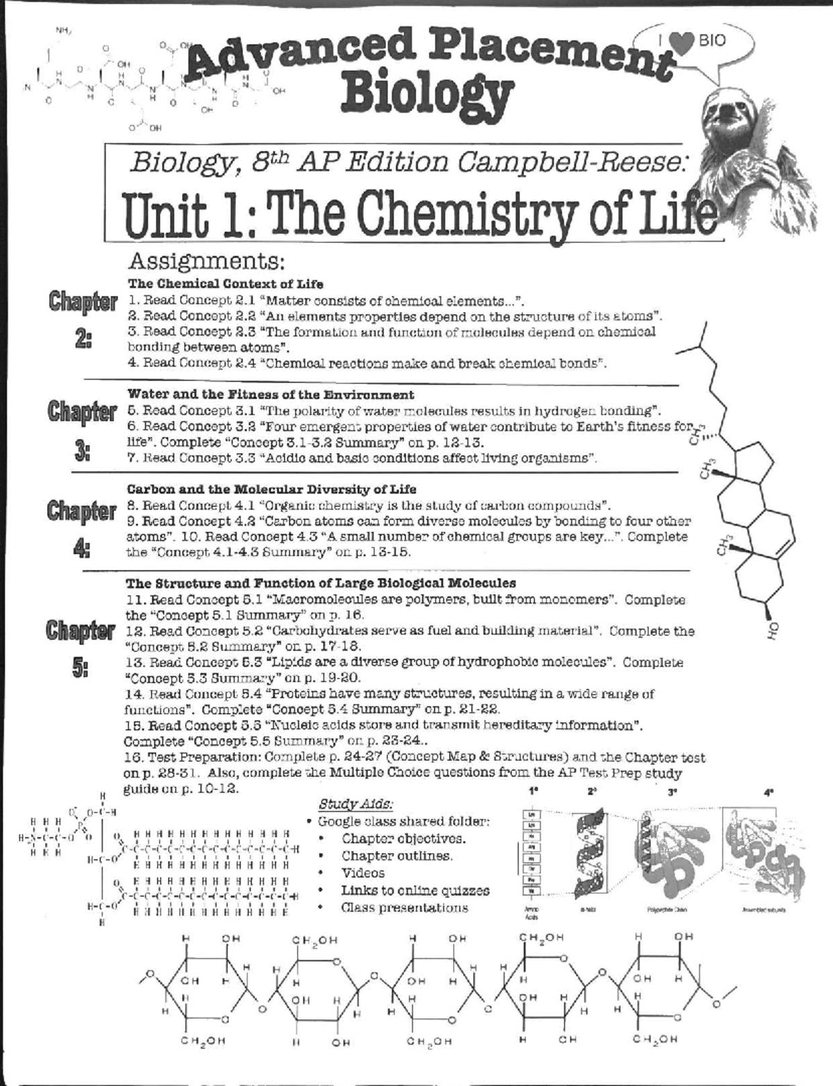 CFK93 Advanced Placement Biology: Unit 1 - The Chemistry of Life Notes ...