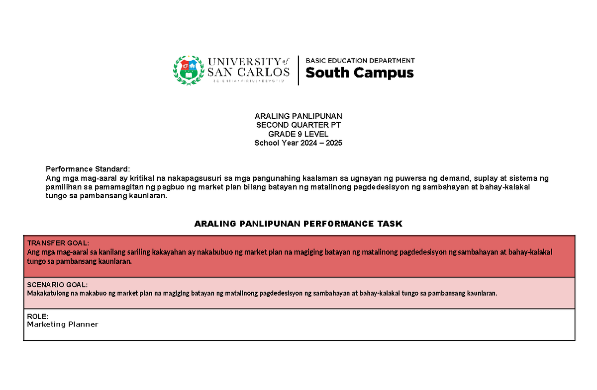 2nd Quarter Performance Task - ARALING PANLIPUNAN SECOND QUARTER PT ...