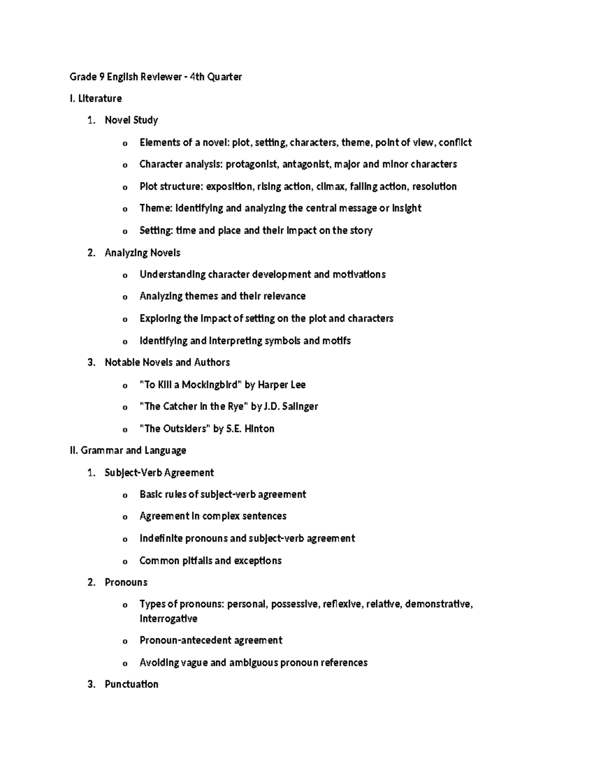 Grade 9 English 4th Quarter Reviewer: Literature, Grammar & Writing ...