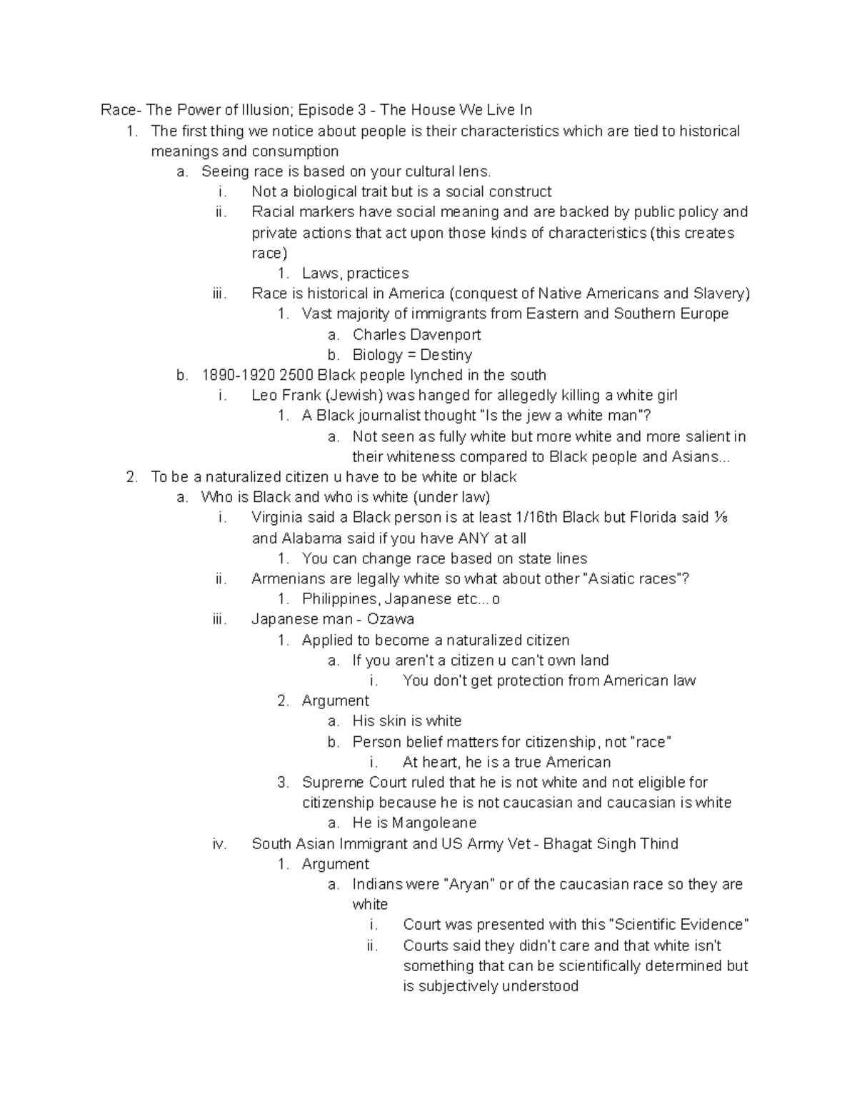 SOC 313 - Study Notes on "Race: The Power of Illusion" Episode 3 - Studocu