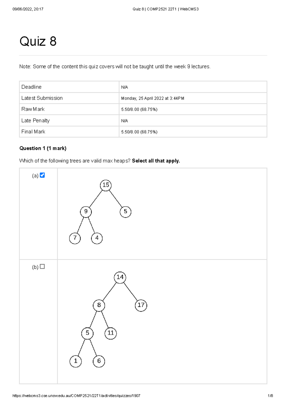 Quiz 8 - COMP2521 - 22T1 - Max Heaps and Hash Tables Analysis - Studocu