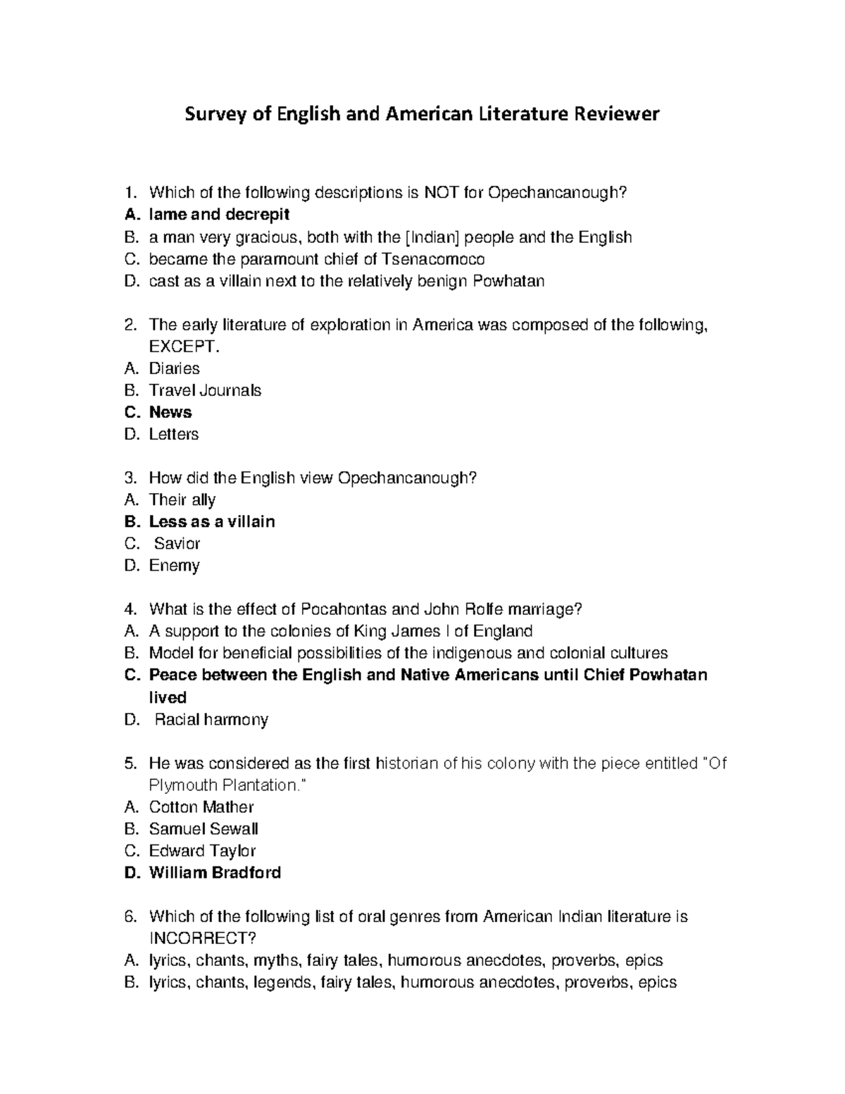 Survey of English and American Literature Review (ENG 101) - Studocu