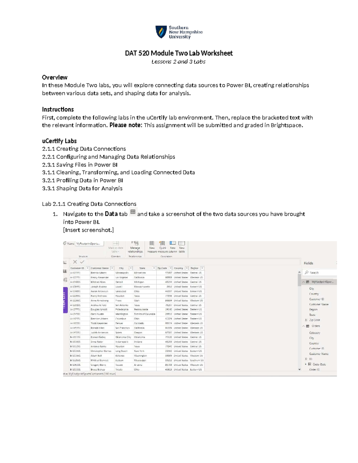 DAT 520 Module Two Lab Worksheet: Data Connections & Analysis - Studocu