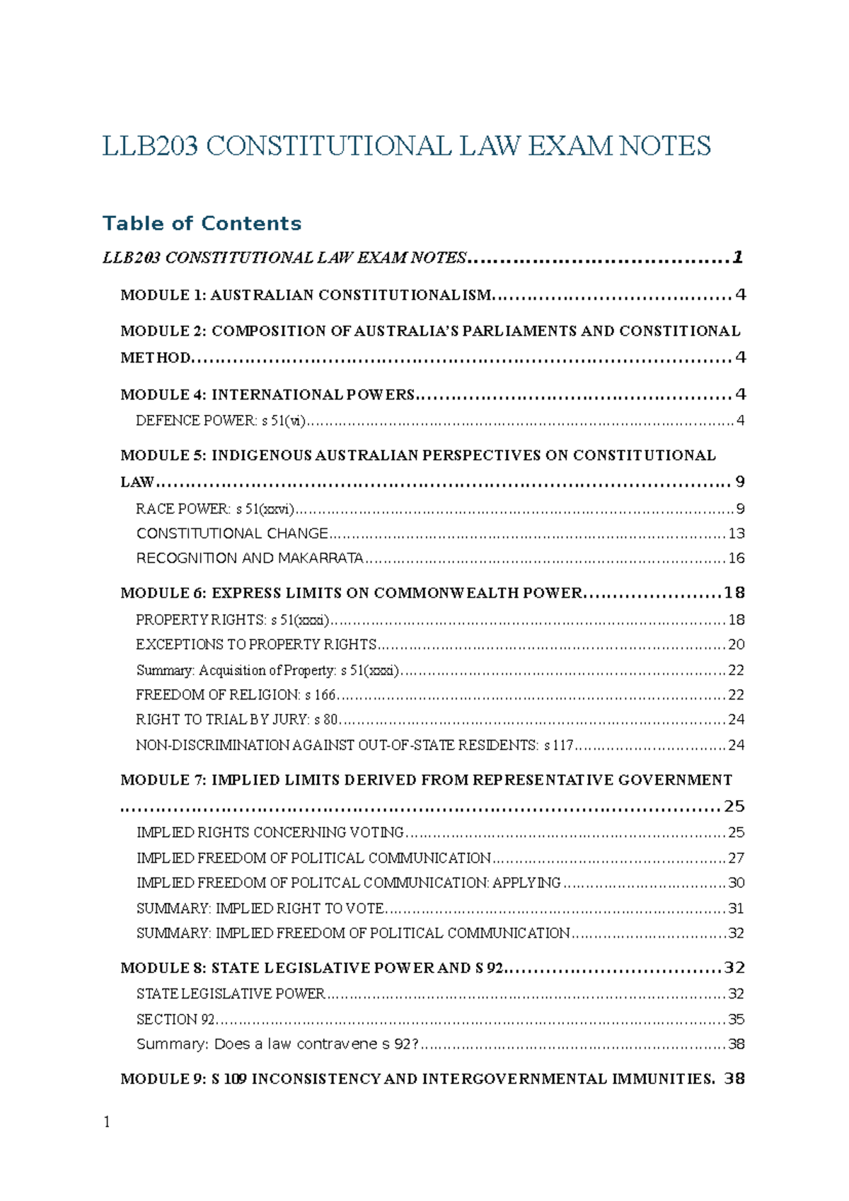 LLB203 Constitutional Law Final Exam Notes: Key Concepts and Cases ...