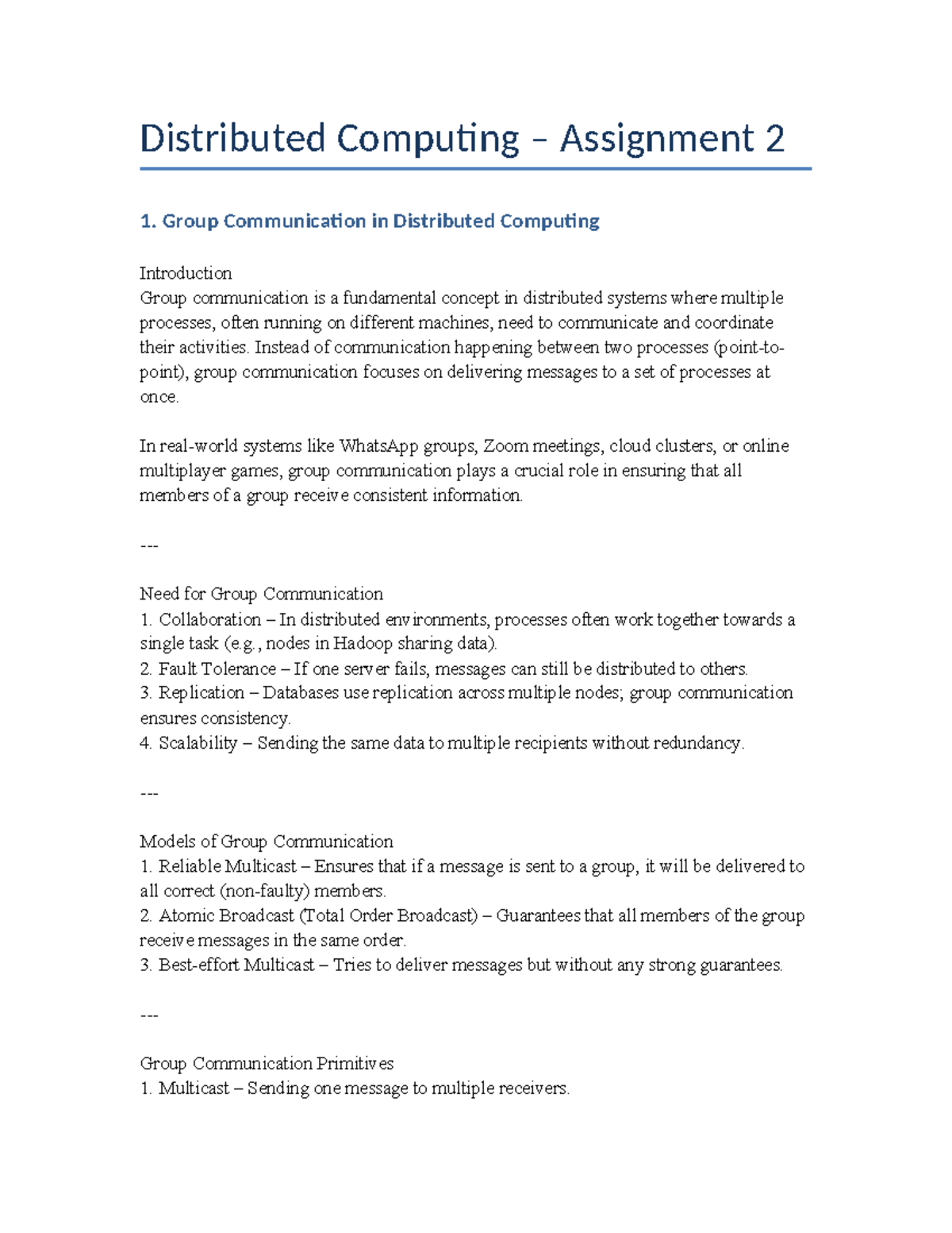 Distributed Computing Assignment 2: Group Communication Overview - Studocu