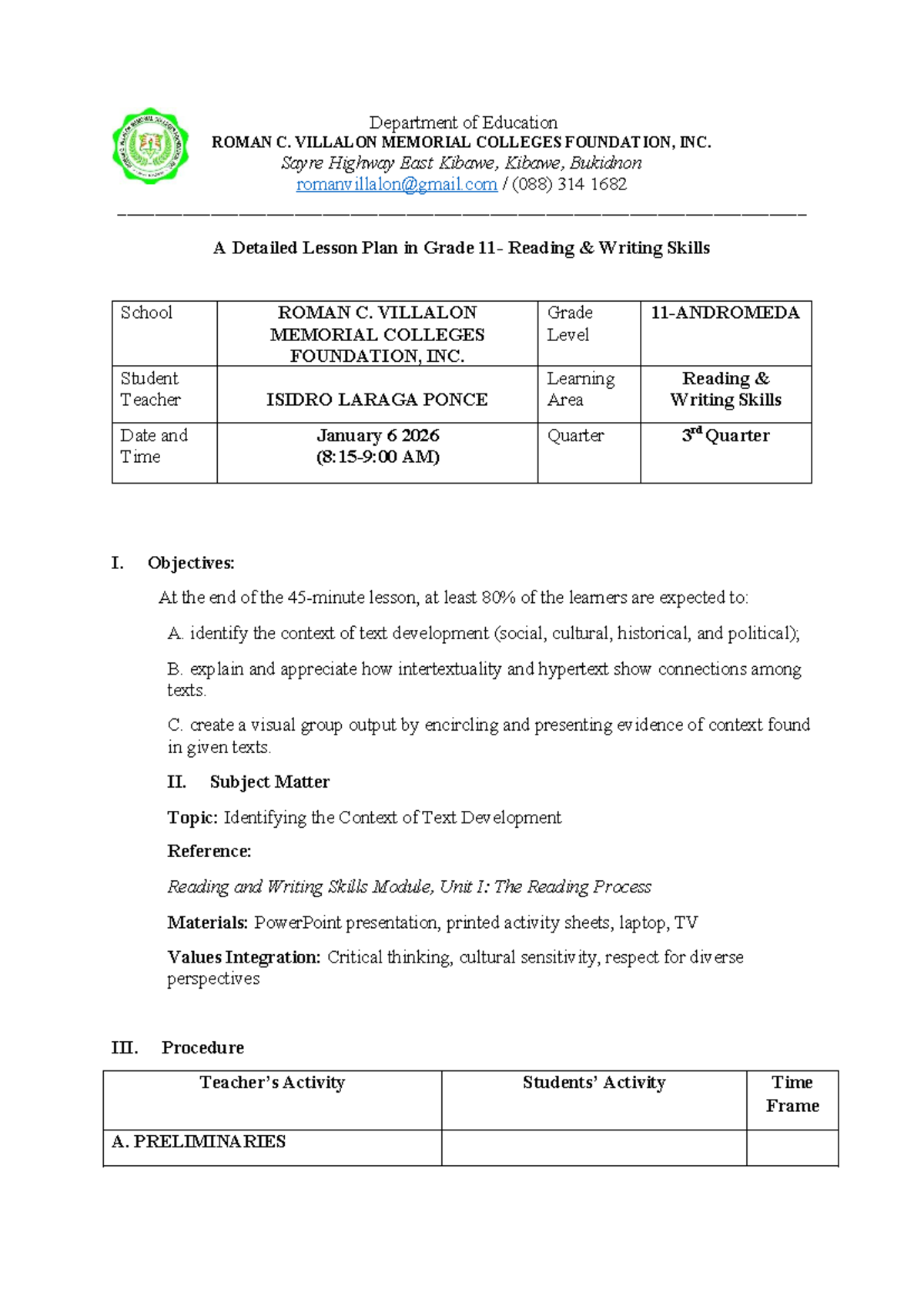 A Detailed Lesson Plan in Reading & Writing Skills (Grade 3) - Studocu