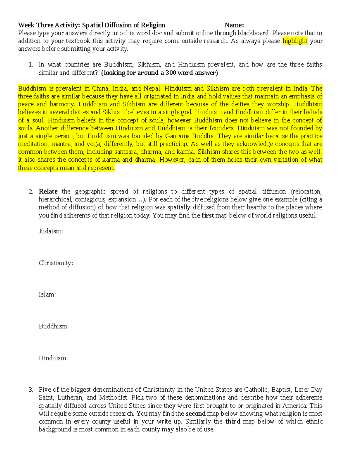 Geography-102 Week 3 Activity: Spatial Diffusion of Religions Analysis ...