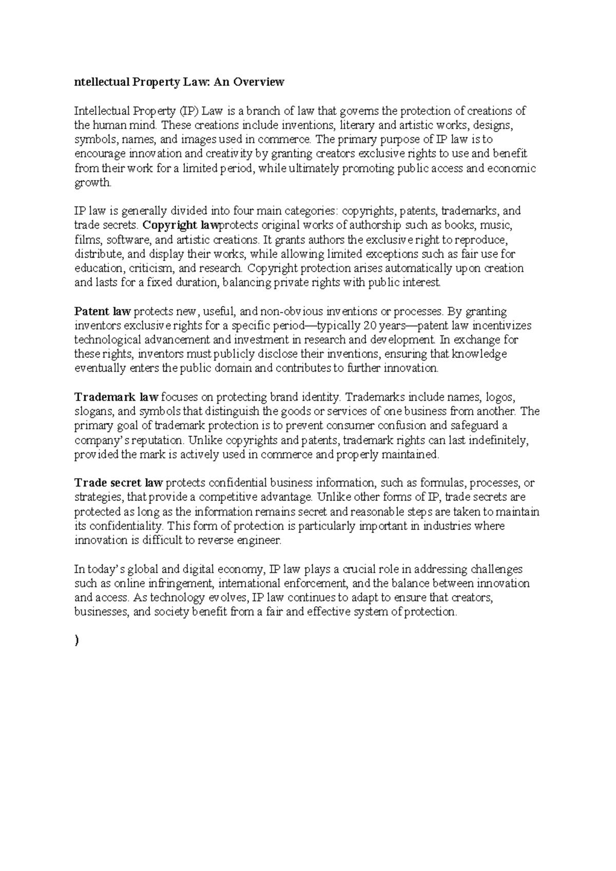 IP Law Overview: Protecting Creativity and Innovation - Studocu