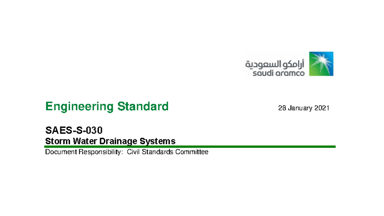 SAES-S-030: Engineering Standard for Storm Water Drainage Systems - Studocu