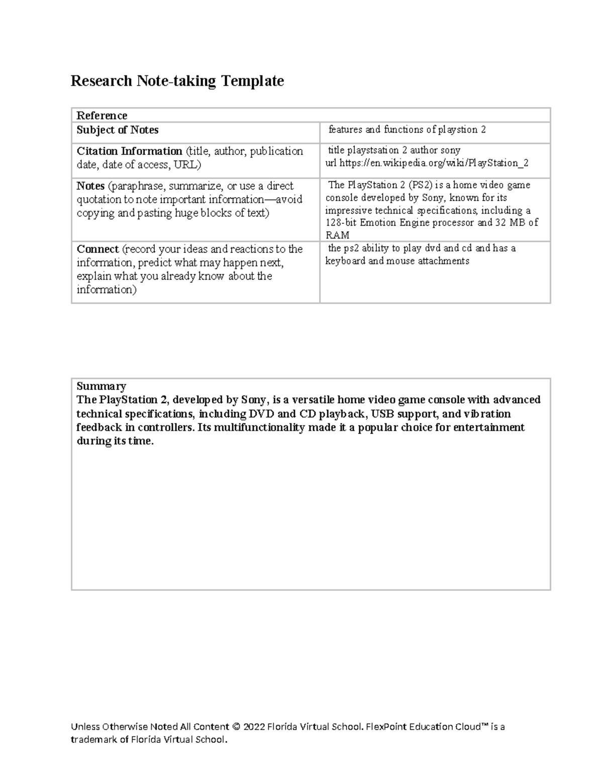 Research note - work - Research Note-taking Template Reference Subject ...