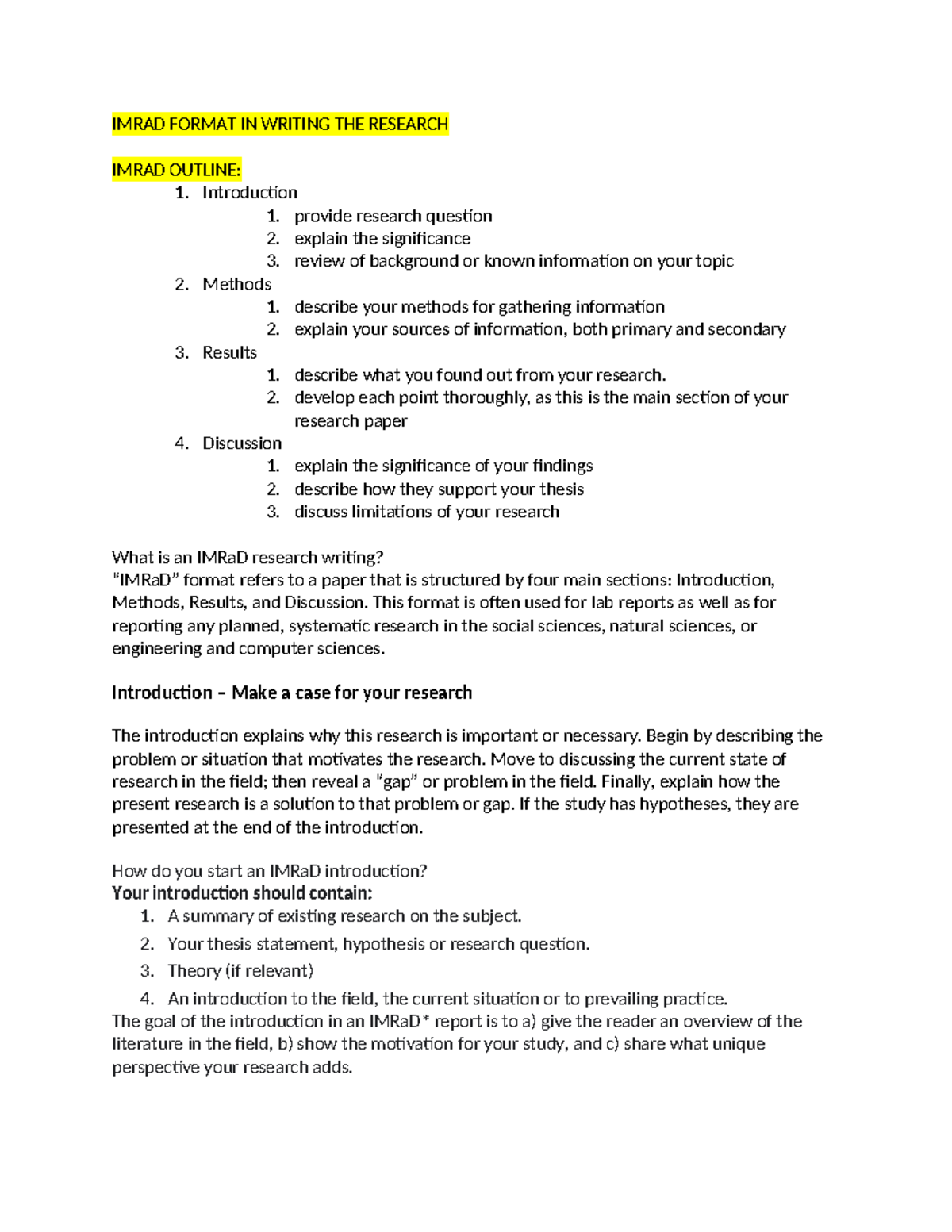 IMRaD Format Guide for Writing Research Papers - Studocu