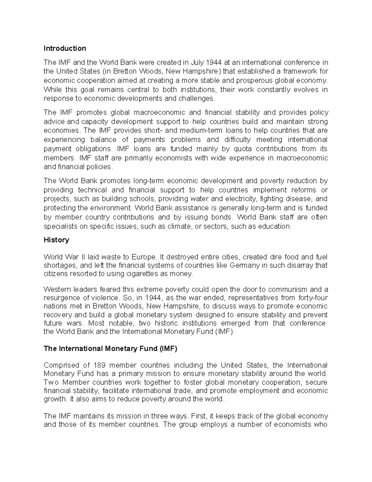 IMF and World Bank: Key Institutions for Global Economic Stability ...