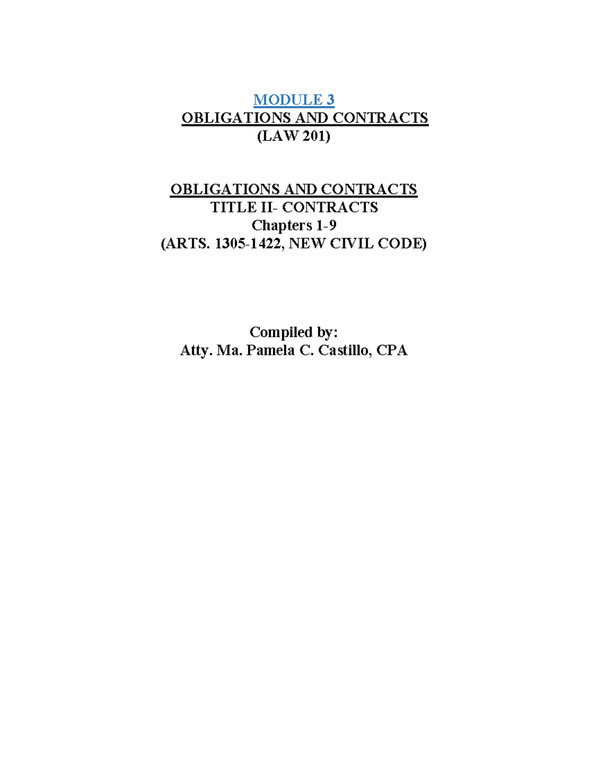 Module 3(1305-1422) - Oblicon Notes - MODULE 3 OBLIGATIONS AND ...