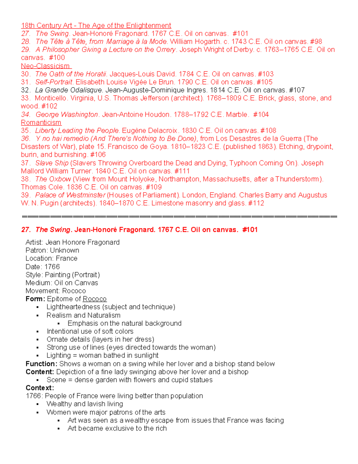 18th Century Art - For Art History class, also equivalent to AP Art ...